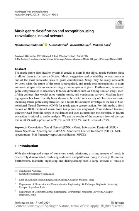 Music Genre Classification And Recognition Using Convolutional Neural Network Request Pdf