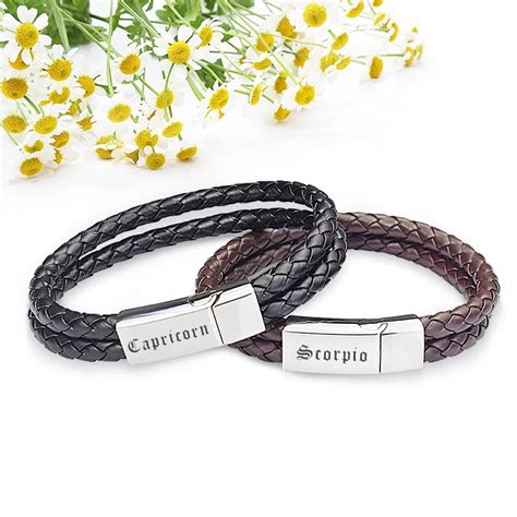 12 조디악 편지 올드 영어 새겨진 팔찌 꼰 가죽 팔찌 펑크 팔찌 남자 별자리 보석팔찌 포장 Aliexpress
