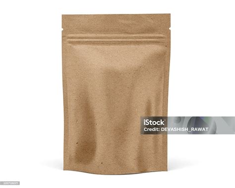 지퍼가 달린 호일 파우치 식품용 도이팩 빈 스탠드 업 비닐 봉지 모형 흰색 배경에 격리 된 지퍼 잠금 장치가 있는 Flex 패키지 3d 일러스트레이션 0명에 대한 스톡 사진