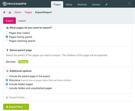 Processwire 3068 More On Page Exportimport