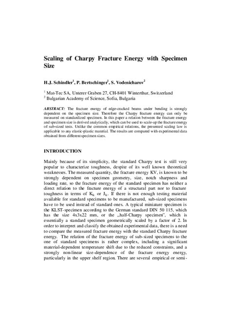 Pdf Scaling Of Charpy Fracture Energy With Specimen Size