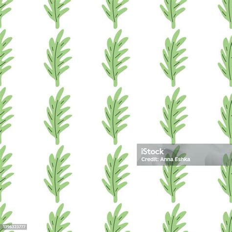 녹색 잎 이음새가 없는 무늬 벡터 손으로 그린 식물 삽화 직물 섬유 벽지를위한 예쁜 스칸디 스타일 흰색 배경의 디지털 용지 건강관리와 의술에 대한 스톡 벡터 아트 및 기타