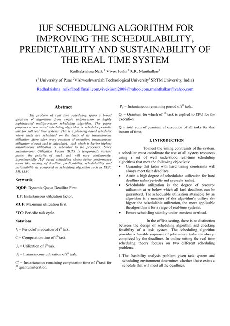 pdf iuf scheduling algorithm for improving the schedulability