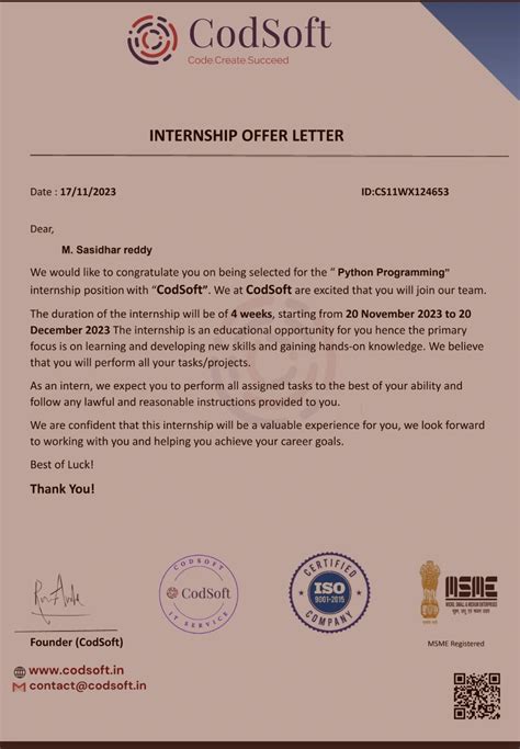 Msasidhar Reddy On Linkedin Codsoft