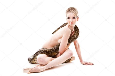 Attractive Nude Ballerina With Python On Isolated White Stock Photo By Tanitue
