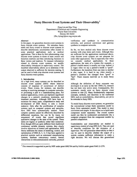 Pdf Fuzzy Discrete Event Systems And Their Observability