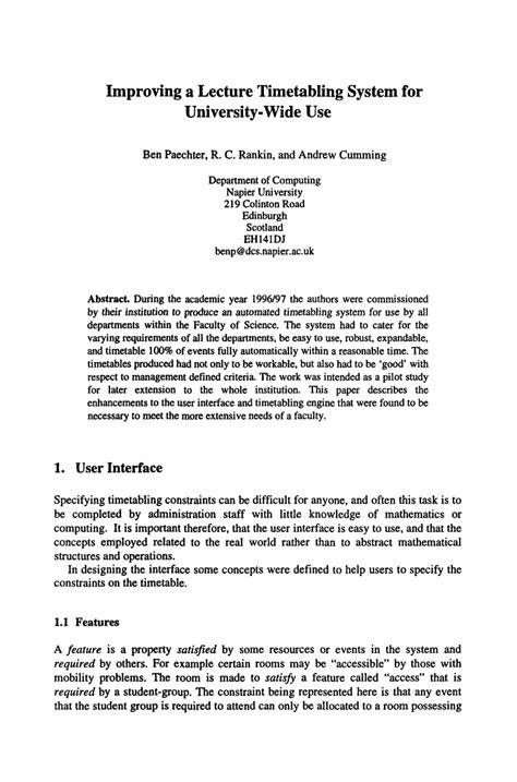 Pdf Improving A Lecture Timetabling System For University Wide Use