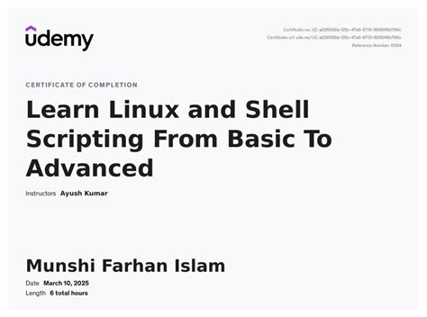 Im Thrilled To Share That I Have Successfully Completed A Linux And Shell Scripting Course From