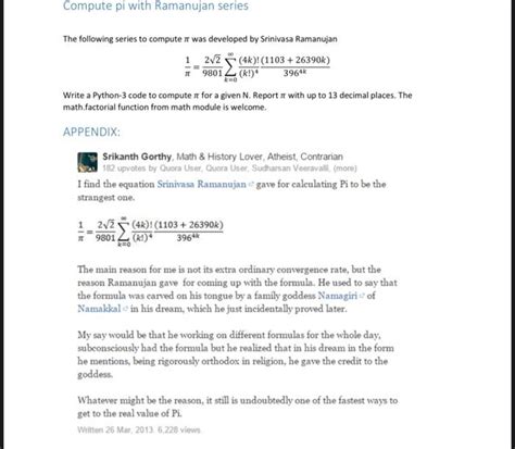 Solved Compute Pi With Ramanujan Series The Following Series