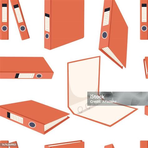 원활한 패턴 레드 컬러 사무용품 하드 판지 폴더 철 반지 사무실 액세서리 벡터 일러스트 레이 션 흰색 바탕에 0명에 대한 스톡 벡터 아트 및 기타 이미지 Istock