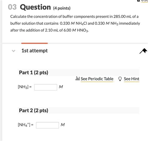 Solved Question Points Calculate The Concentration Of Chegg