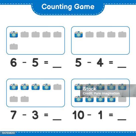 게임을 계산 카메라의 수를 계산하고 결과를 작성합니다 교육 어린이 게임 인쇄 워크 시트 벡터 일러스트레이션 0명에 대한 스톡 벡터 아트 및 기타 이미지 Istock