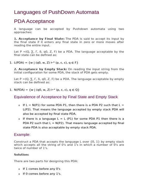 Languages Of Pushdown Automata Pdf Computer Programming Formalism Deductive