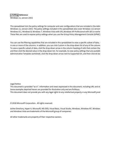 Windows11andwindowsserver2019policysettings 23h2 Pdf Microsoft Windows Group Policy
