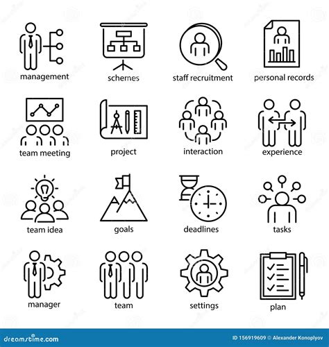 Management Vector Linear Or Outline Isolated Icons Set Stock Vector Illustration Of Goal