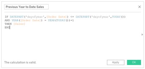 Calculating Year To Date Versus Previous Year To Date In Tableau