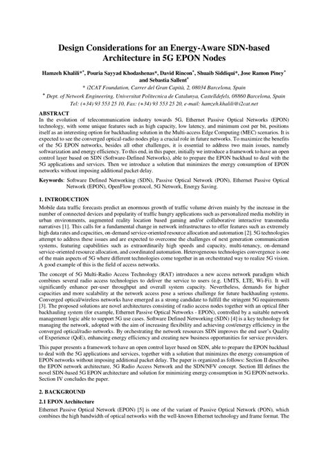 Pdf Design Considerations For An Energy Aware Sdn Based Architecture In 5g Epon Nodes