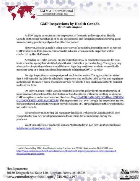 Gmp Inspections By Health Canada Docx