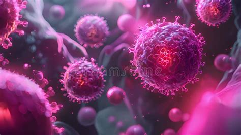 Colorful Viral Particles Depiction In A Microscopic Simulation Stock