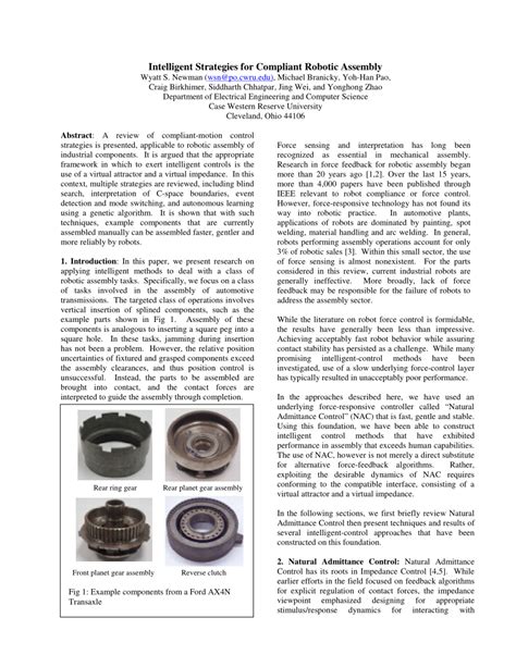 Pdf Intelligent Strategies For Compliant Robotic Assembly