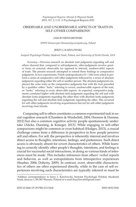 Pdf Observable And Unobservable Aspects Of Traits In Self—other Comparisons