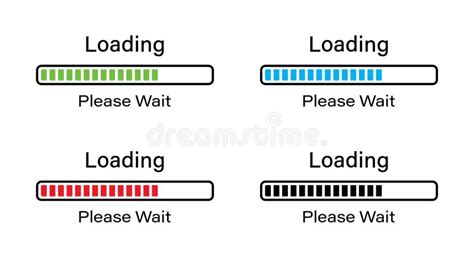 Rectangular Bar Loading Please Wait Symbol Icon Set In Four Different Colors Stock Vector