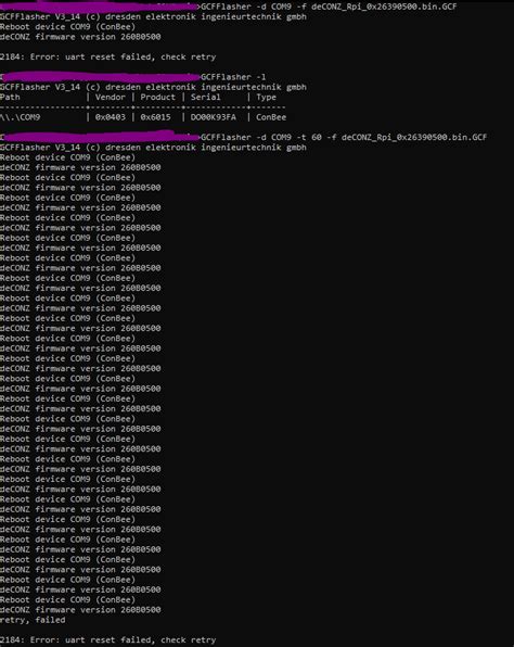 Attempting To Updating Firmware Yields 2184 Error Uart Reset Failed Check Retry · Issue