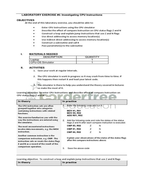 Laboratory Exercise 6 Investigating Cpu Instructions Objectives