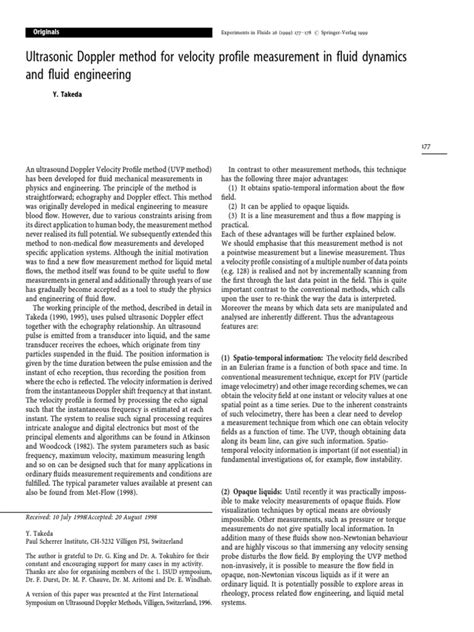 Pdf Ultrasonic Doppler Method For Velocity Profile Measurement In Fluid Dynamics And Fluid
