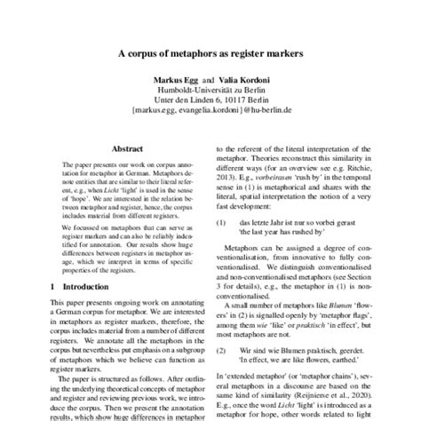 A Corpus Of Metaphors As Register Markers Acl Anthology