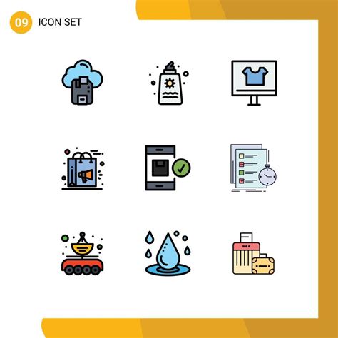 9 Universal Filledline Flat Color Signs Symbols Of Shopping Digital Valentines Day Bag Commerce