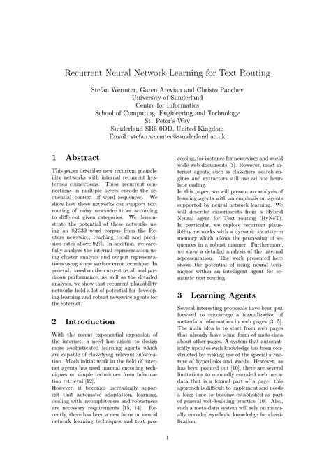 PDF Recurrent Neural Network Learning For Text Routing