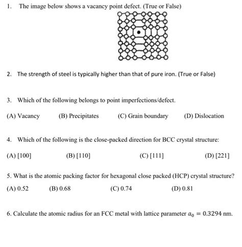 Solved 1 The Image Below Shows A Vacancy Point Defect