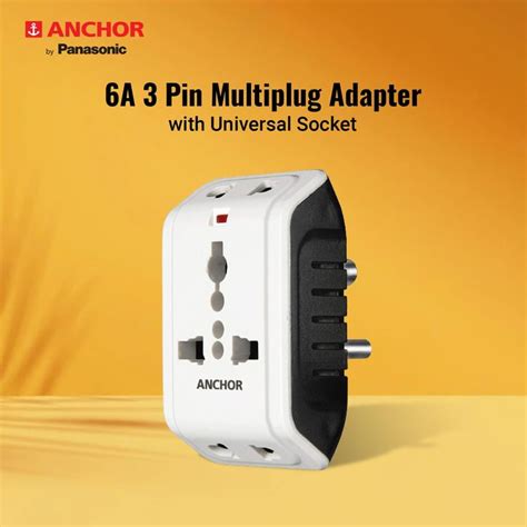 Anchor 6a 3 Pin Multi Plug Socket Travel Adapter With Universal Socket 3 Pin Multi Plug