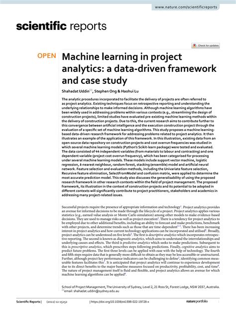 Solution Machine Learning In Project Analytics A Data Driven Framework
