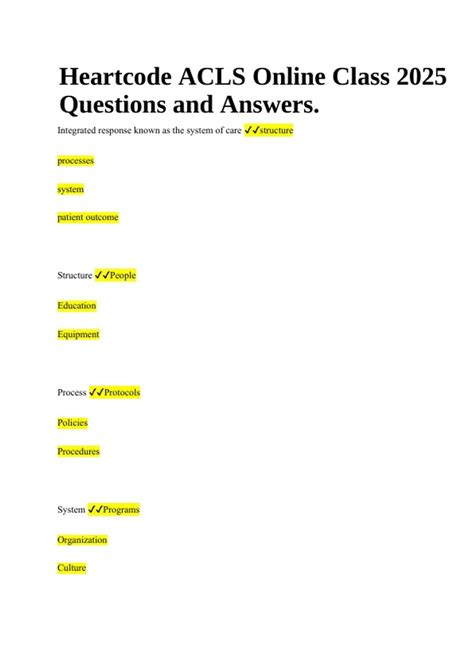 Heartcode ACLS Online Class Questions And Answers ACLS Stuvia US
