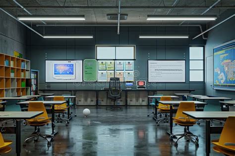 A Modern Contemporary Classroom Equipped With Interactive Panels And Ai Assistants Creating An
