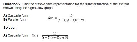 question 2 find the state space representation for