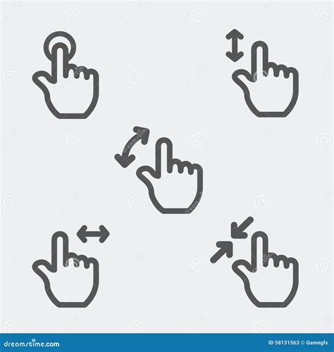 Multi Touch Gestures Icon Thin Line Web Sign Stock Vector