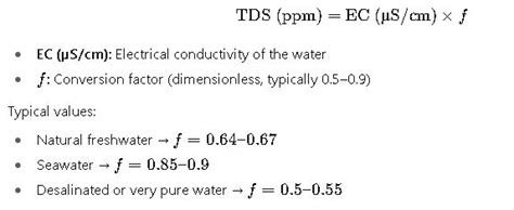 Calculation Of Tds Total Dissolved Solids Formulas Conversion