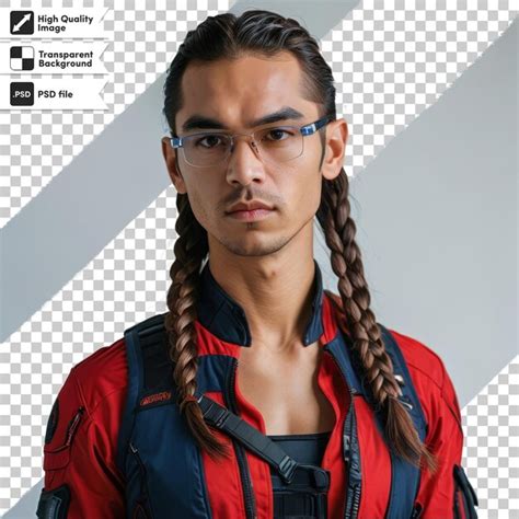 Premium Psd A Man Wearing Glasses And A Red And Blue Jacket With A