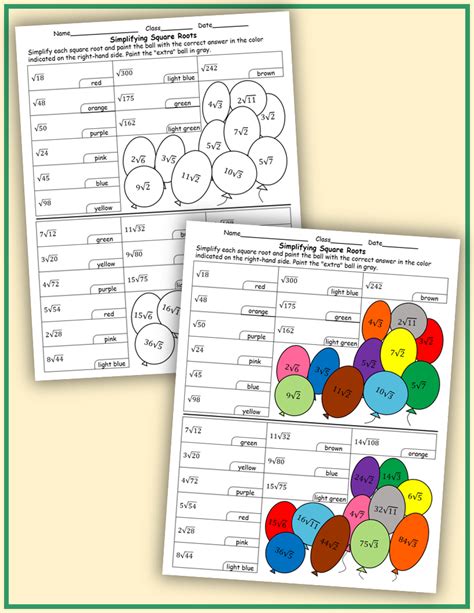 Simplifying Square Roots Worksheet E Streetlight