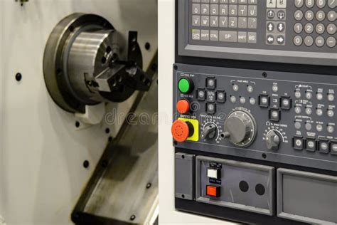 The Cnc Lathe Or Turning Machine With The Controller Board Stock Image Image Of Automation