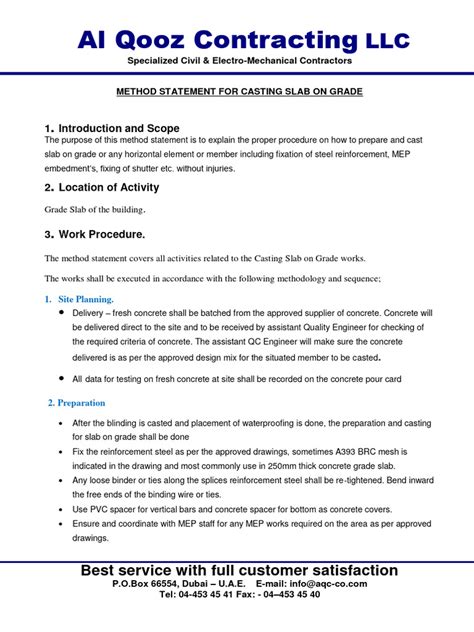 12method Statement Slab On Grade Pdf Concrete Occupational Safety And Health