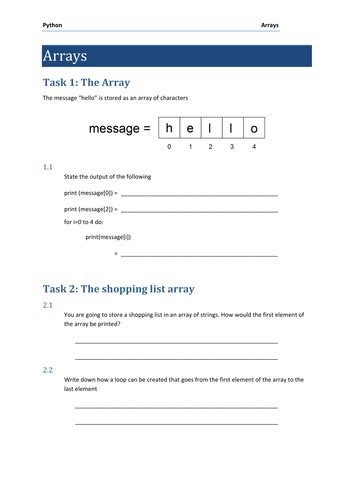 Arrays Theory For Gcse Computer Science Teaching Resources
