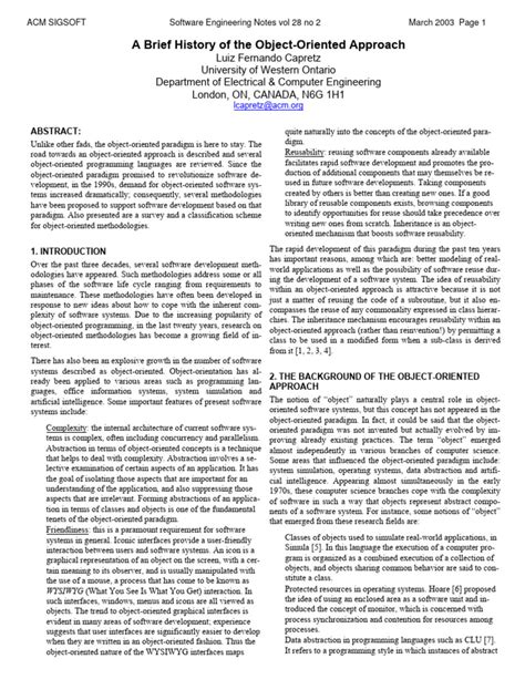 A Brief History Of The Object Oriented A 2 Pdf Object Oriented Programming Class Computer