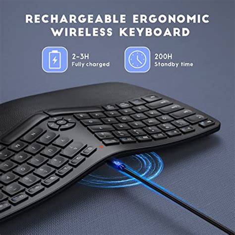 Wireless Ergonomic Keyboard Rechargeable Ergonomic Split Keyboard With Pillowed Wrist Rest For