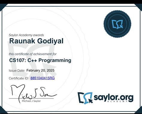 Raunak Godiyal On Linkedin Cplusplus Coding Certification Continuouslearning