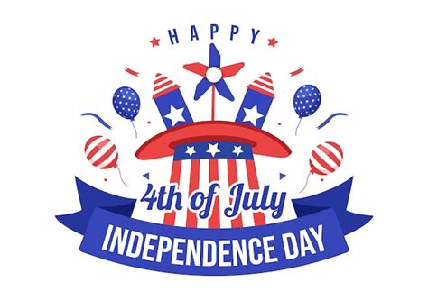 7월 4일 미국 국기와 풍선 배경이 있는 독립 기념일 미국 벡터 그림 프리미엄 벡터