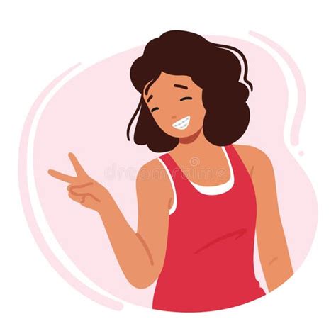 Happy Female Character Wearing Braces Flashes A Radiant Smile Beaming